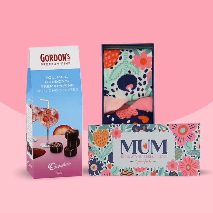Mum Love Socks & Gordon's Pink Gin Milk Chocolate Truffles | Moonpig